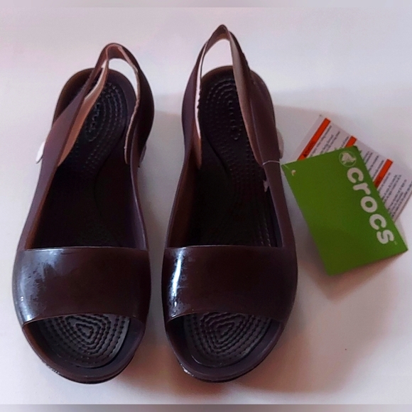 CROCS | Shoes | Crocs Slingback Sandals Mahogany Twotone Color Flat ...